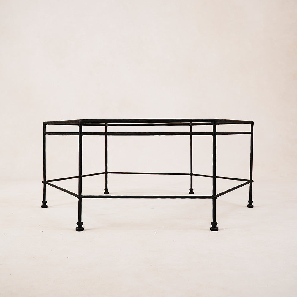Provence Outdoor Hexagonal Coffee Table - Iron Base, Glass Top