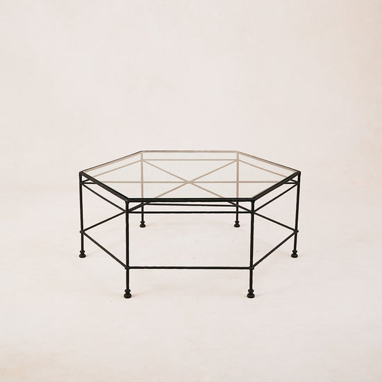 Provence Outdoor Hexagonal Coffee Table - Iron Base, Glass Top