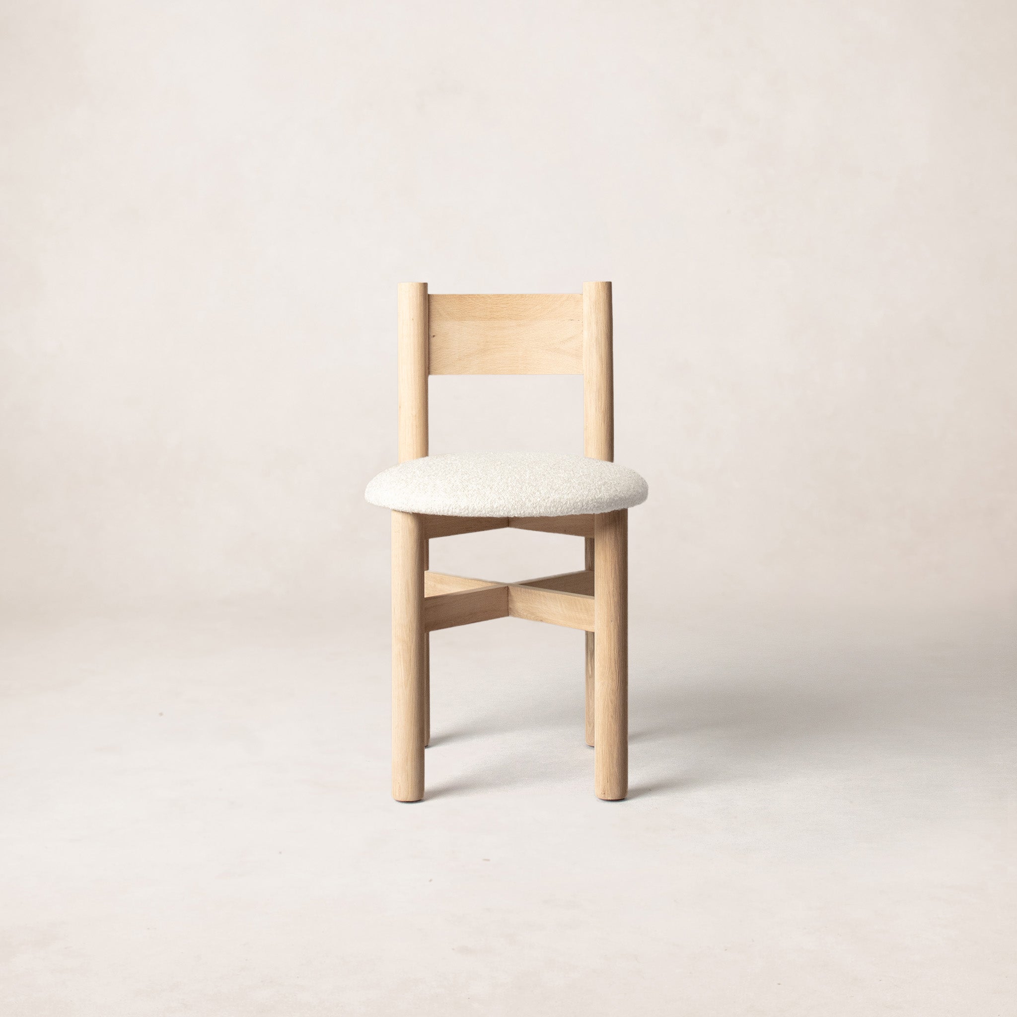 Teddy Dining Chair, Natural - Ivory Boucle Upholstery, Solid Wood Legs