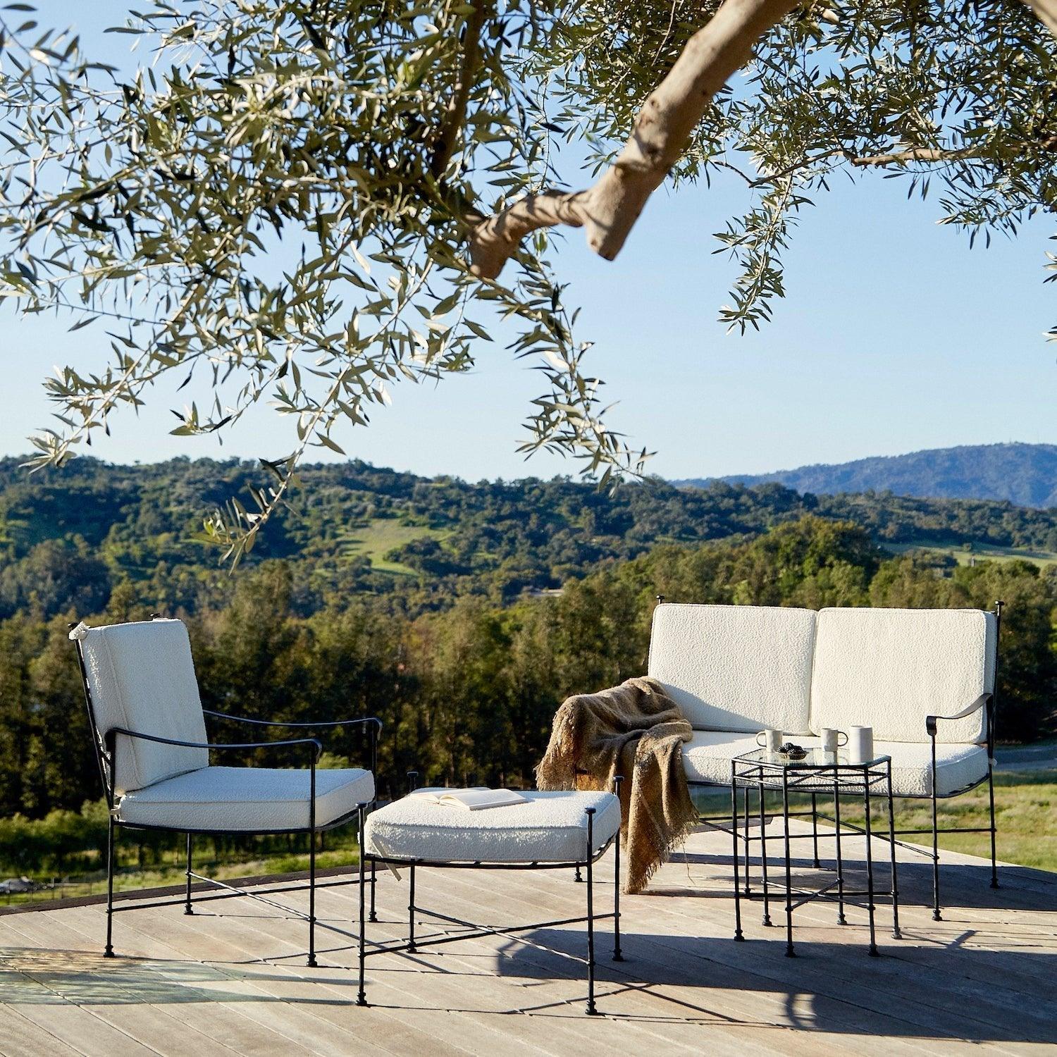 Provence Loveseat Outdoor Sofa | Ivory Boucle & Iron Frame