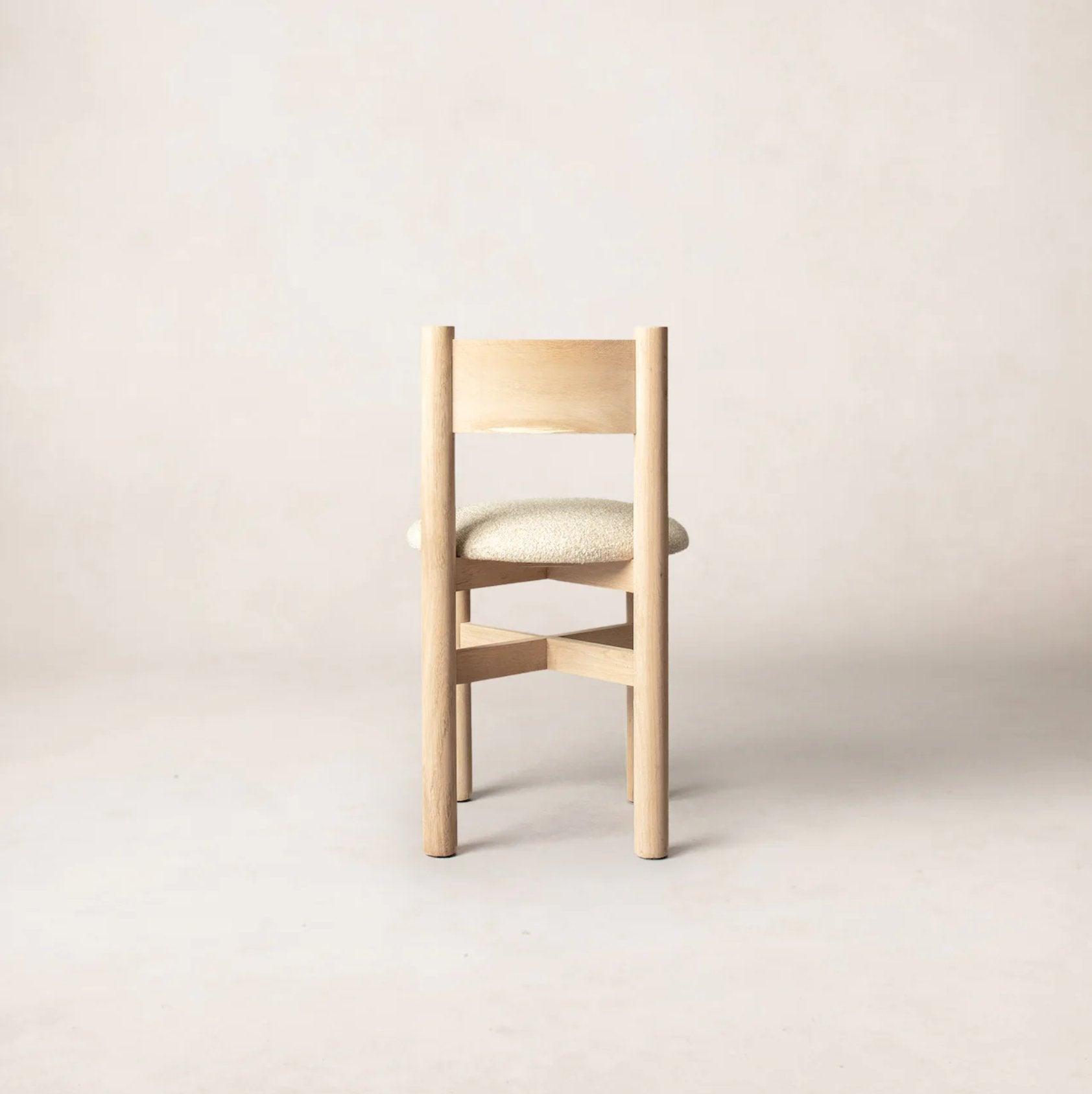 Teddy Dining Chair, Natural - Ivory Boucle Upholstery, Solid Wood Legs